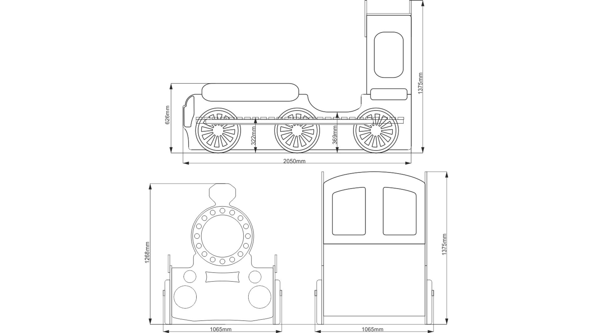 Mozdony formájú gyerekágy - zöld színben